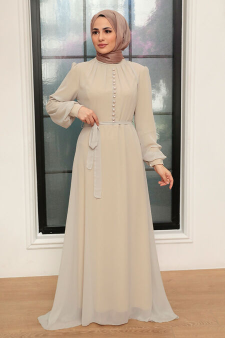 Beige Hijab Dress 2703BEJ - Neva-style.com
