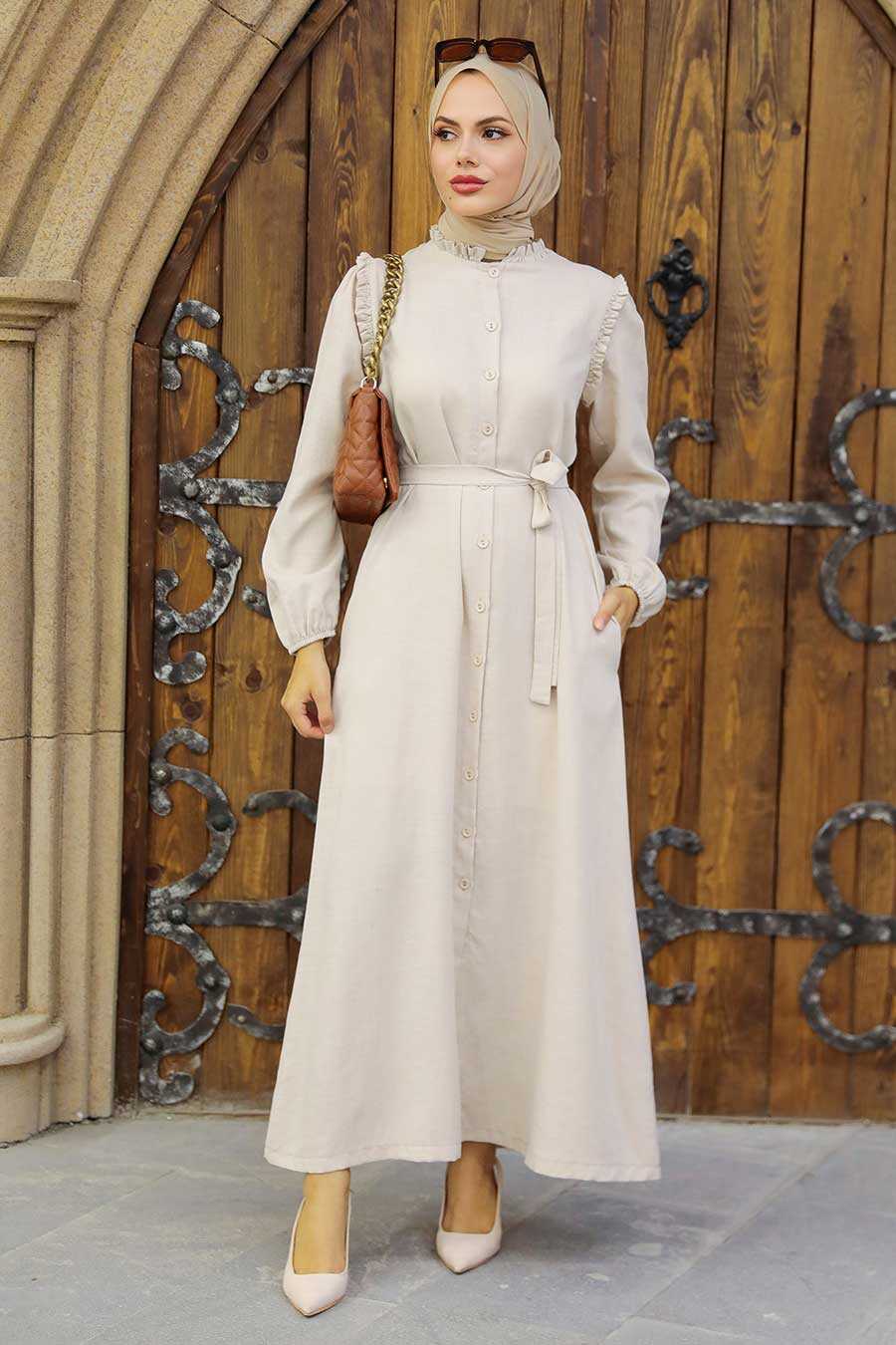 Beige Hijab Dress 3436BEJ - Neva-style.com