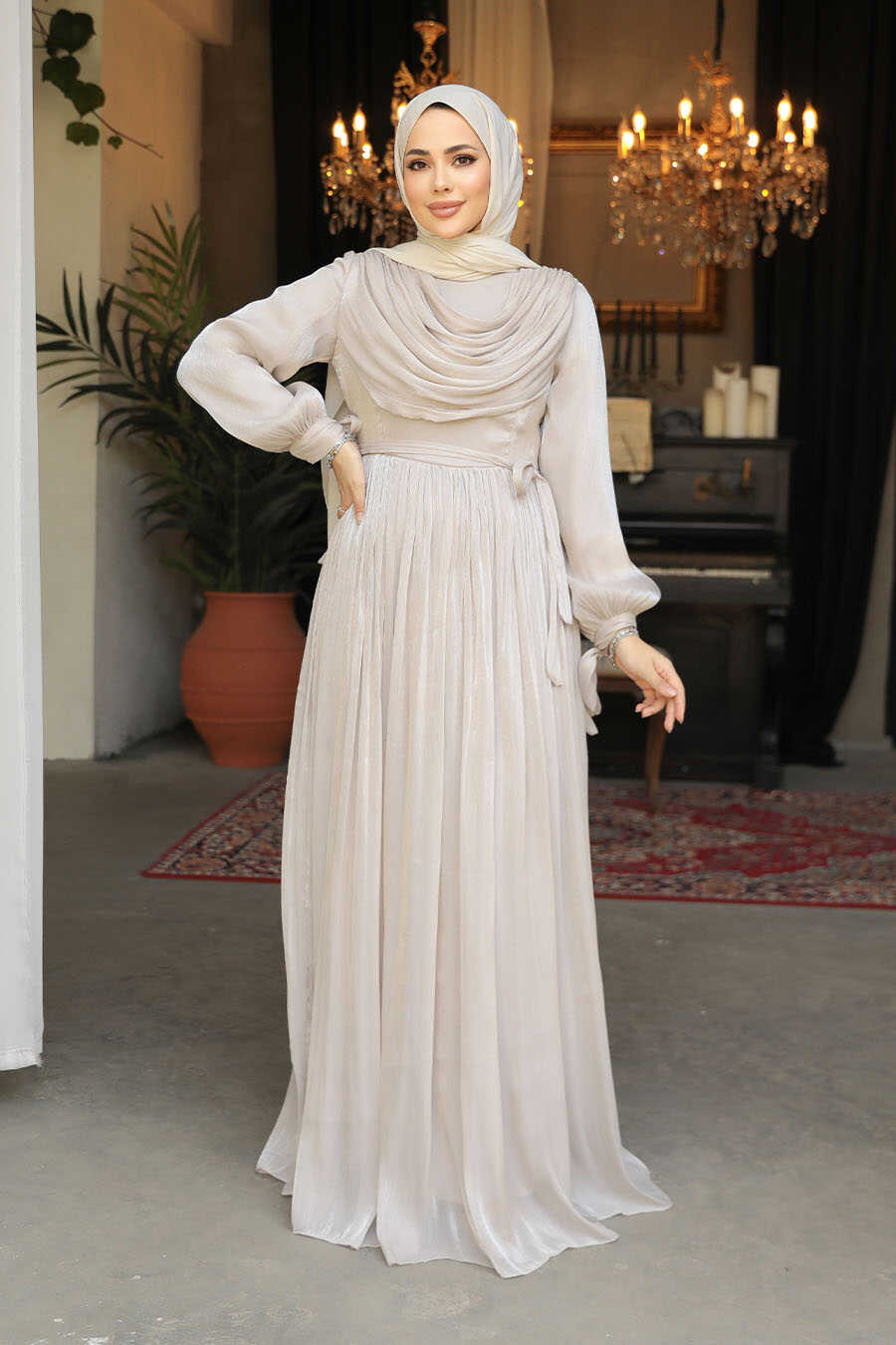 Beige Modest Prom Dress 44591BEJ - Neva-style.com