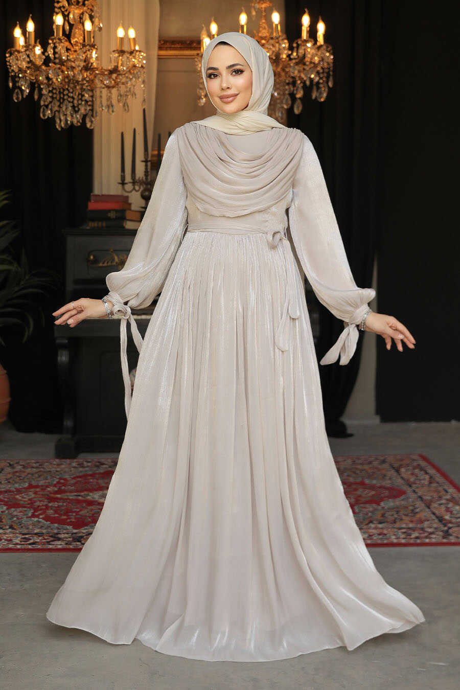 Beige Modest Prom Dress 44591BEJ - Neva-style.com