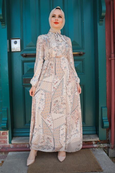 Biscuit Hijab Dress 2957BS - Neva-style.com