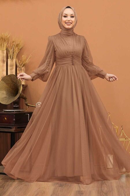 Plus Size Biscuit Islamic Wedding Gown 5478BS - Neva-style.com