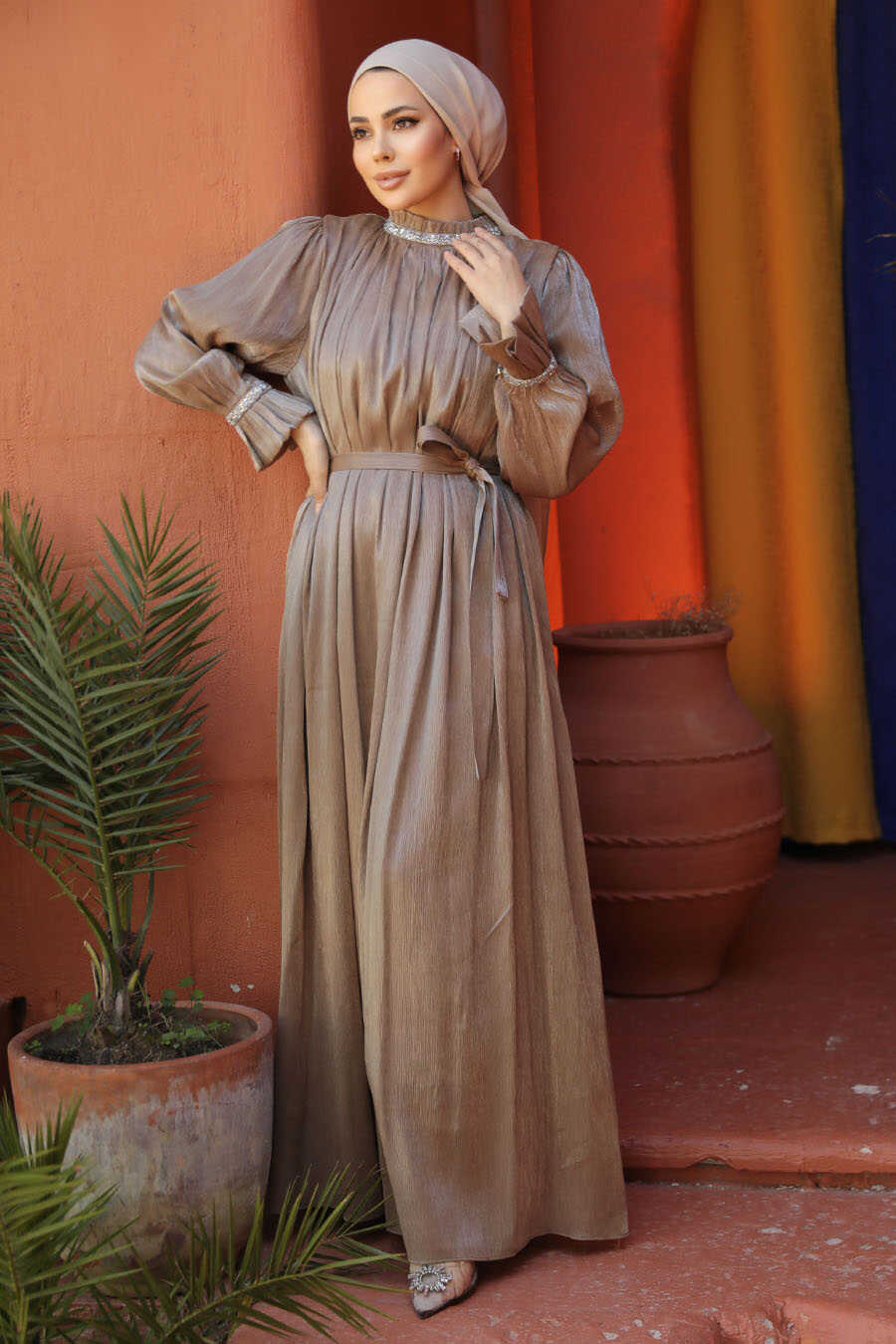Biscuit Modest Gown 25261BS - Neva-style.com