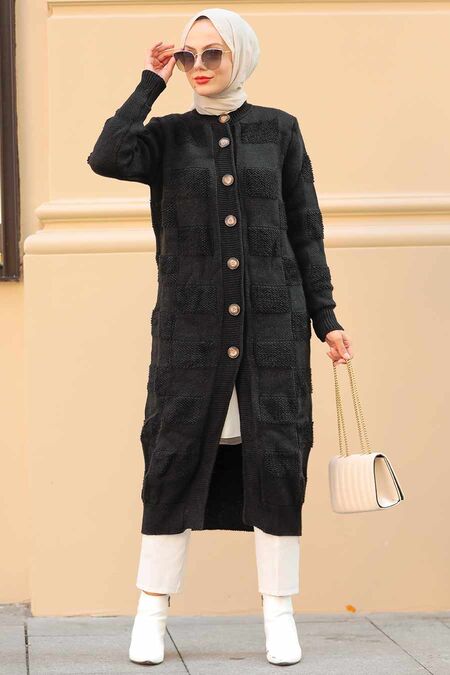 Black Hijab Knitwear Cardigan 5372S - Neva-style.com
