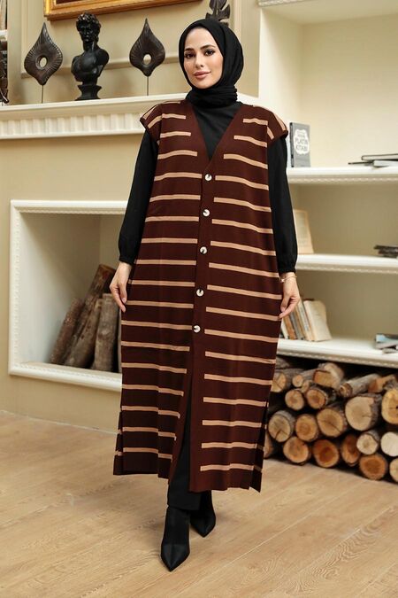Brown Hijab Knitwear Vest 3396KH - Neva-style.com