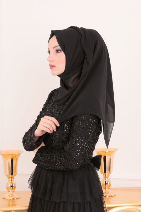 Chiffon Black Shawl 7475S - Neva-style.com