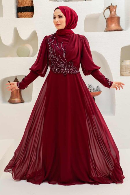 Claret Red Turkish Modest Dress 25817BR - Neva-style.com