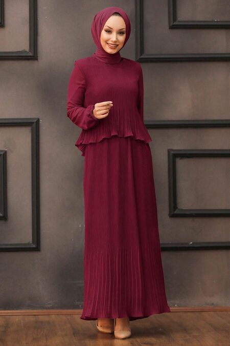 Dark Claret Red Hijab Dress 2860KBR - Neva-style.com