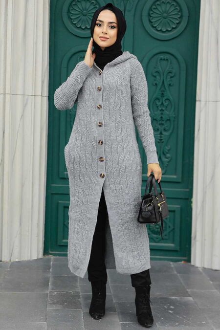 Grey Hijab Knitwear Cardigan 70250GR - Neva-style.com