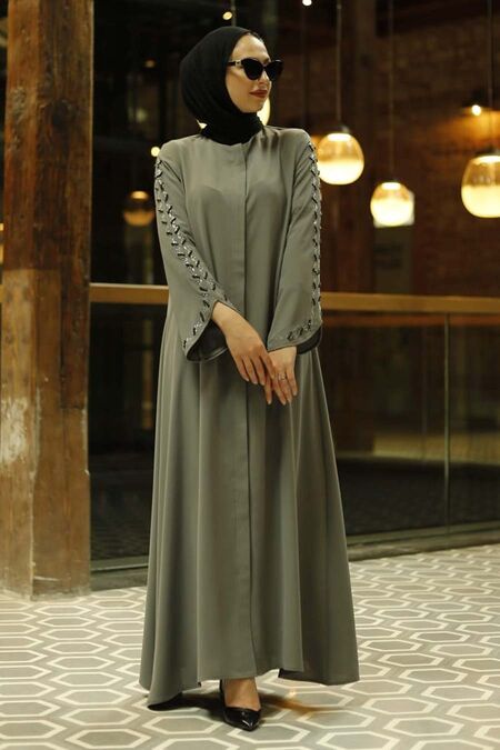 Grey Hijab Turkish Abaya 3155GR - Neva-style.com