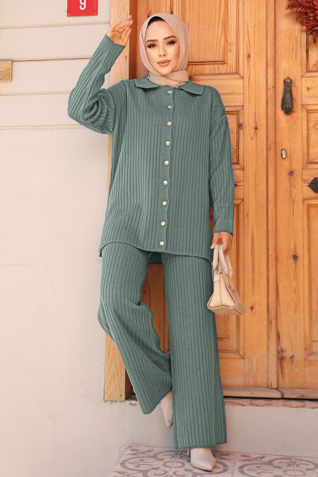 Modest Almond Green Knitwear Dual Suit 10239CY - Neva-style.com