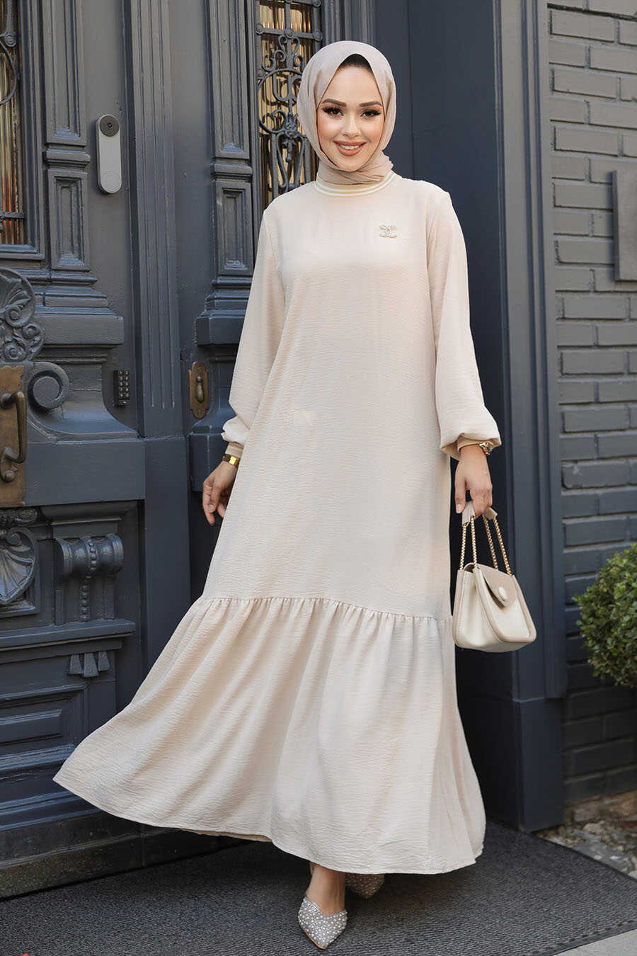Modest Beige Maxi Dress 41121BEJ - Neva-style.com