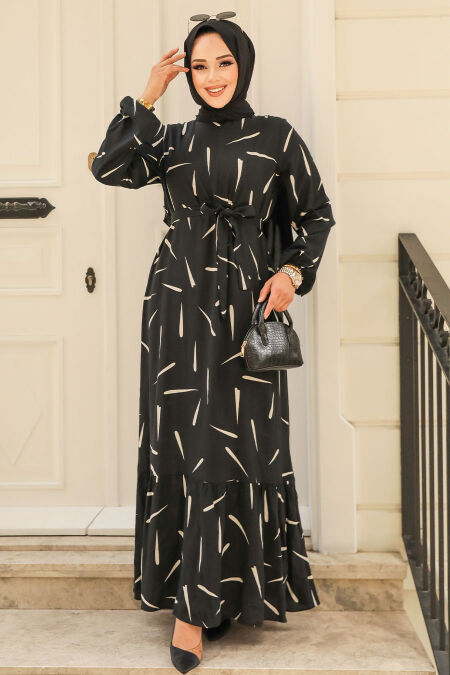 Modest Black Maxi Dress 23431S - Neva-style.com