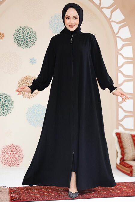 Modest Black Turkish Abaya 45287S - Neva-style.com