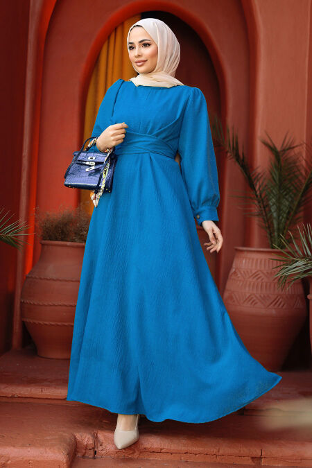 Modest Blue Long Dress 3034M - Neva-style.com