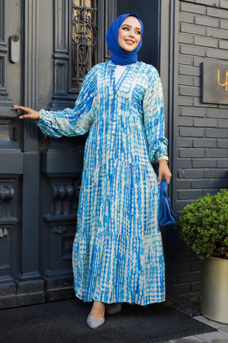 Modest Blue Long Sleeve Dress 23584M - Neva-style.com