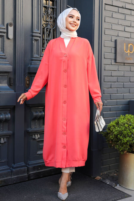 Modest Coral Coat 10421MR - Neva-style.com
