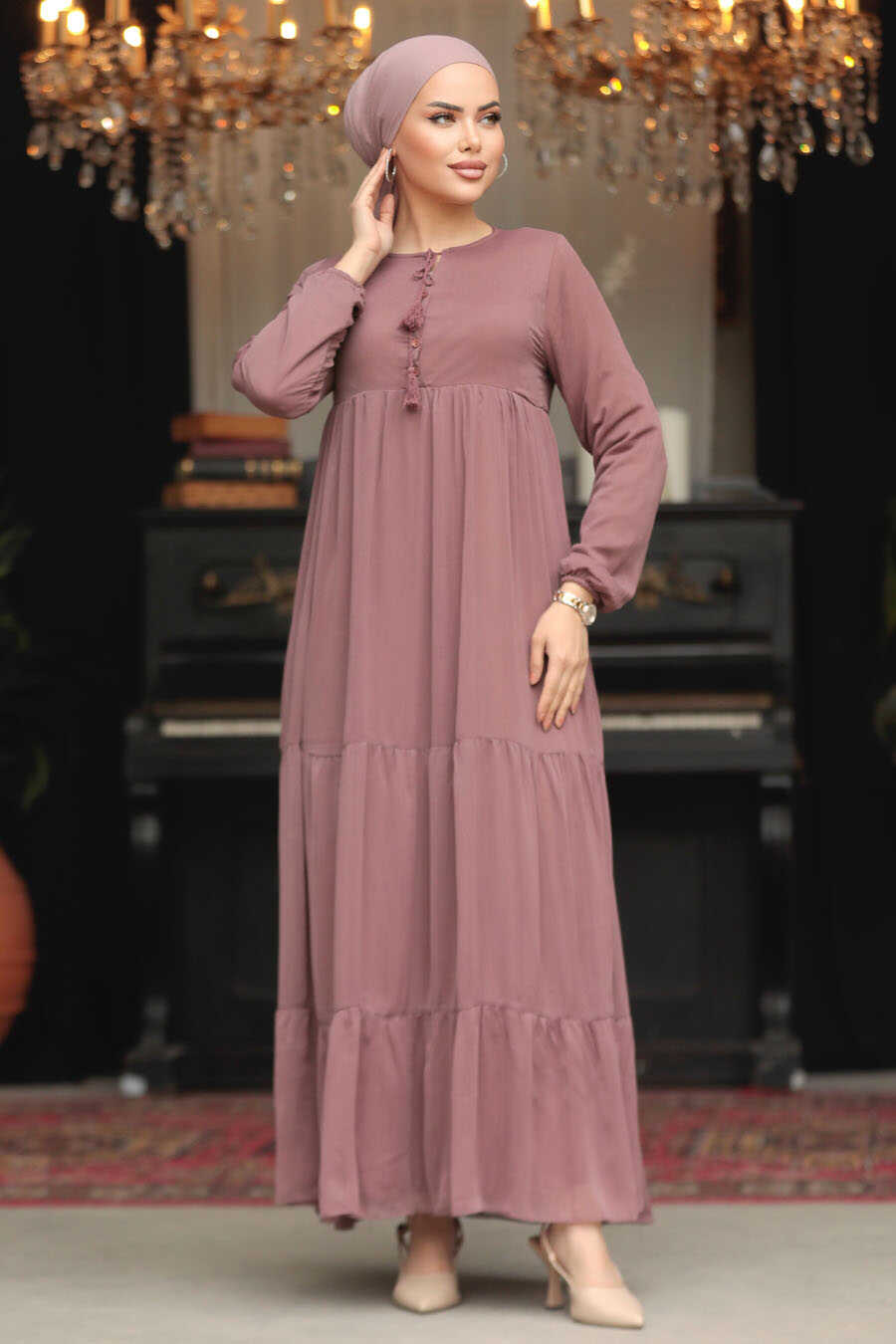 Modest Dusty Rose Long Sleeve Dress 22051GK - Neva-style.com