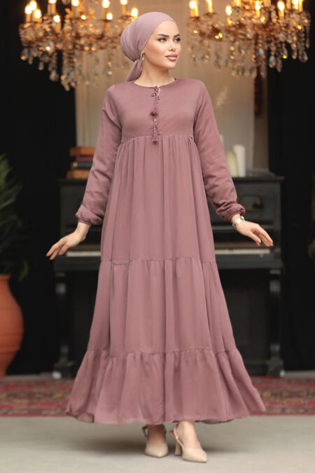 Modest Dusty Rose Long Sleeve Dress 22051GK - Neva-style.com