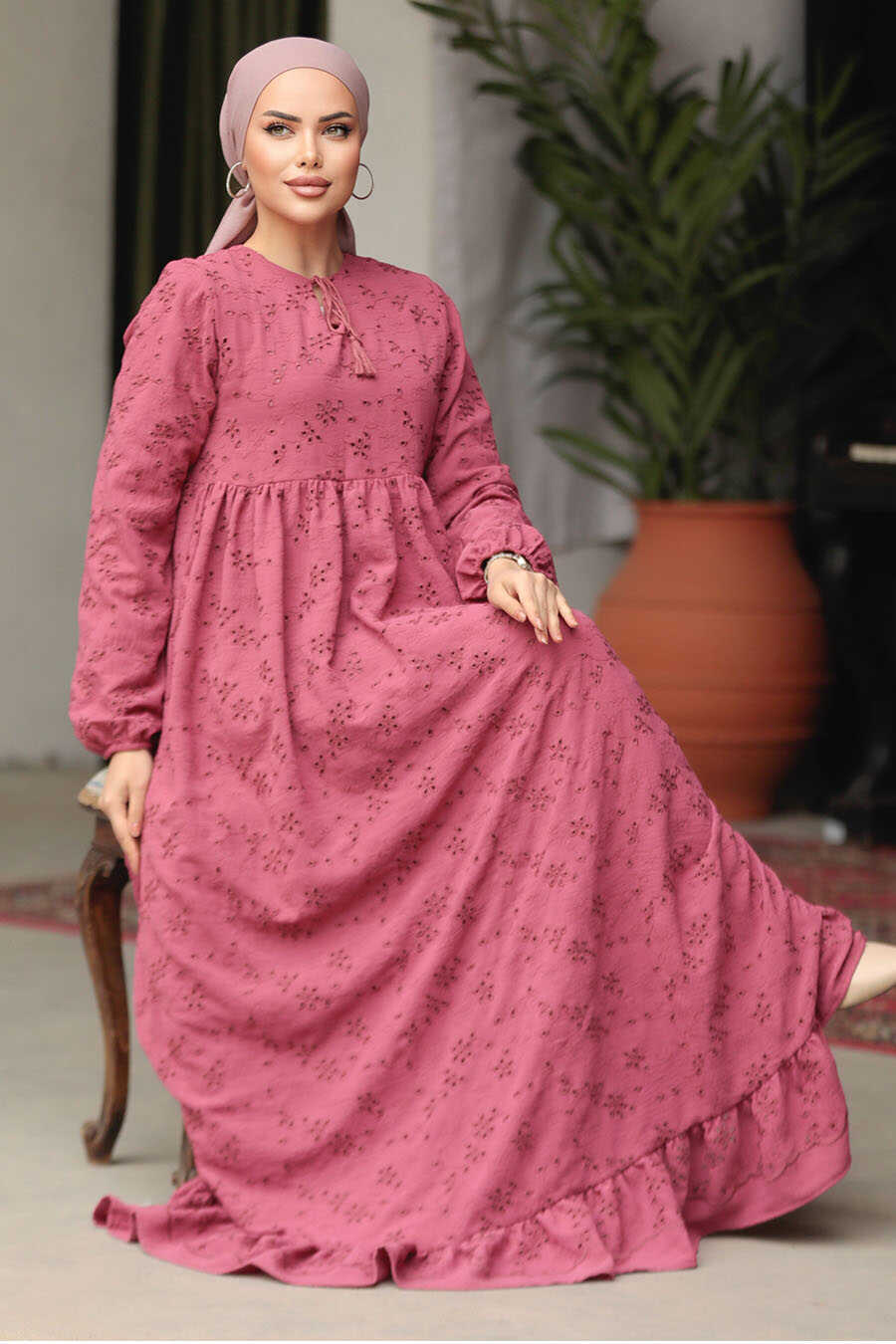 Modest Dusty Rose Summer Dress 23201GK - Neva-style.com