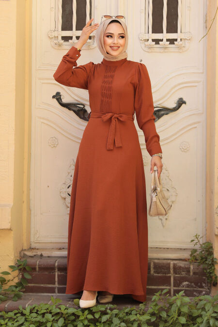 Modest Terra Cotta Maxi Dress 6621KRMT - Neva-style.com
