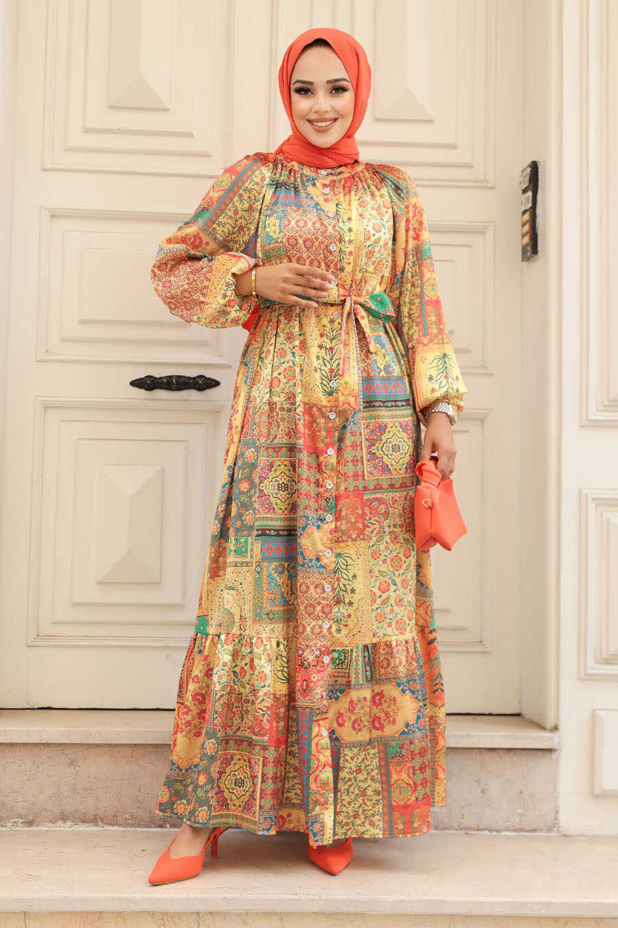 Mustard Hijab Dress 23155HR - Neva-style.com