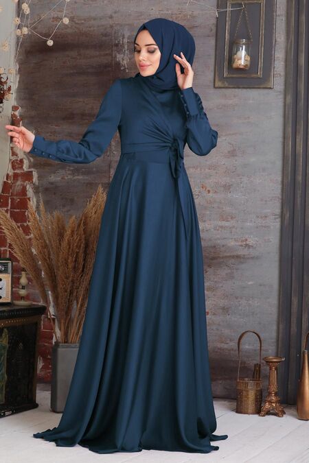 Blue Turkish Hijab Evening Gown 1420M - Neva-style.com