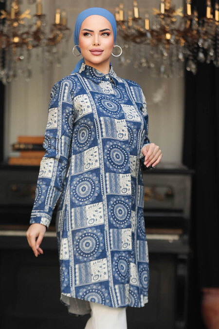 Navy Blue Modest Tops 11664L - Neva-style.com