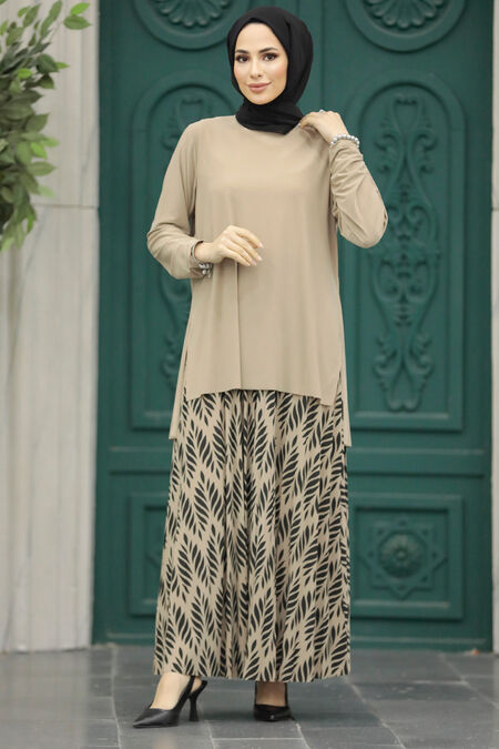 Beige Islamic Clothing Dual Suit 41631BEJ - Neva-style.com