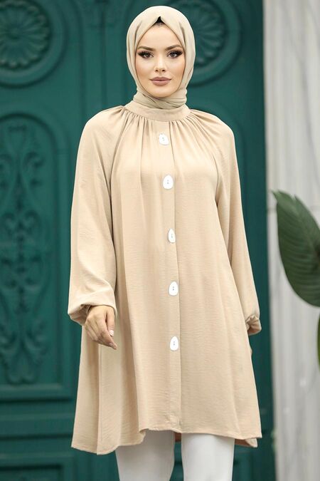 Beige Islamic Clothing Tunic 1117BEJ - Neva-style.com
