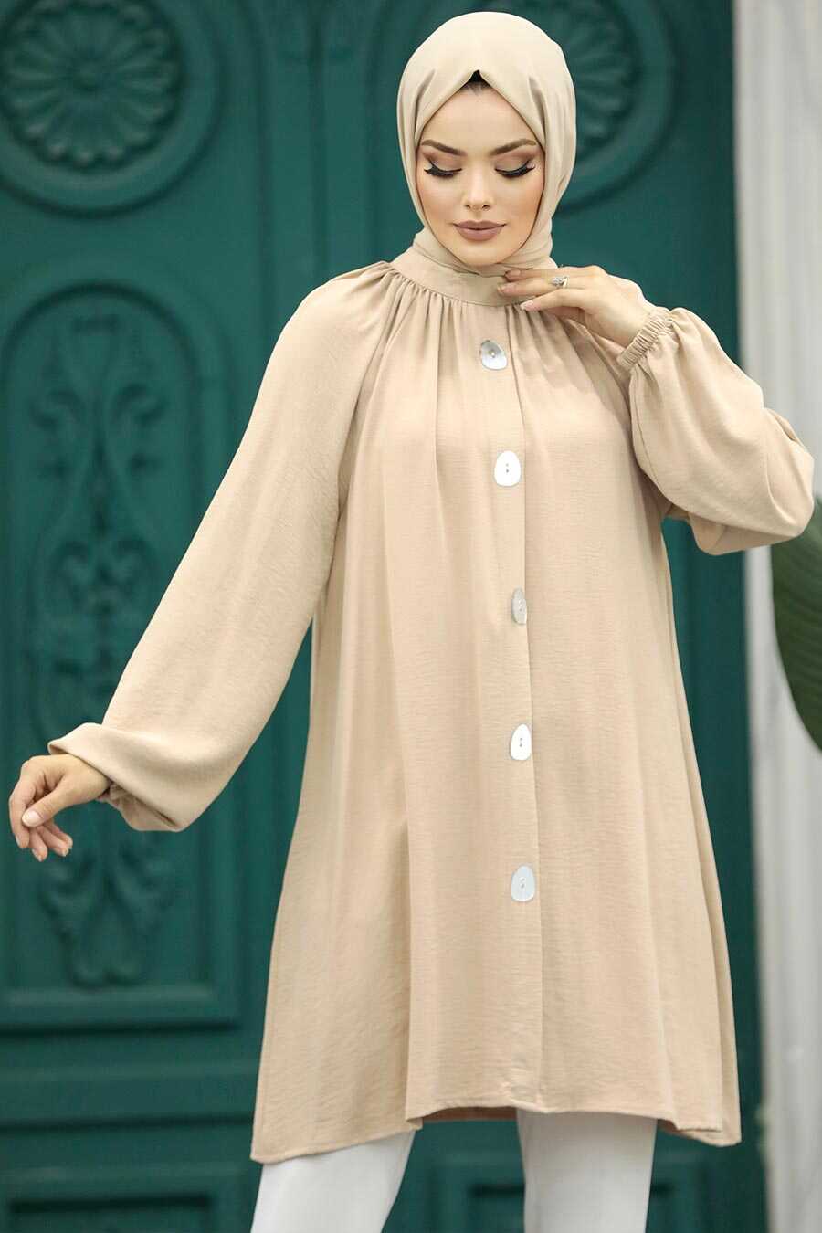 Beige Islamic Clothing Tunic 1117BEJ - Neva-style.com