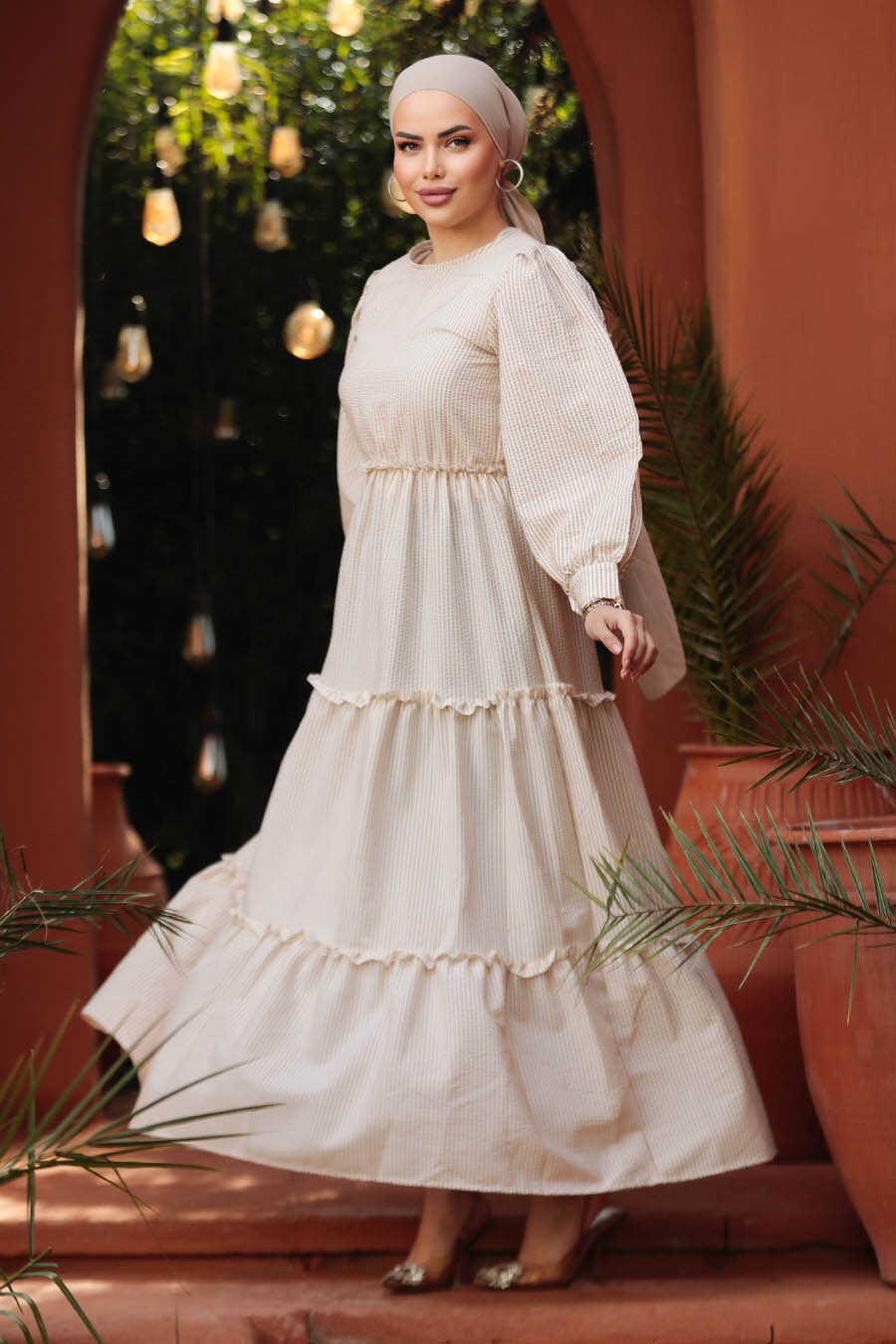 Neva Style - Biscuit Modest Maxi Dress 30252BS - Neva-style.com