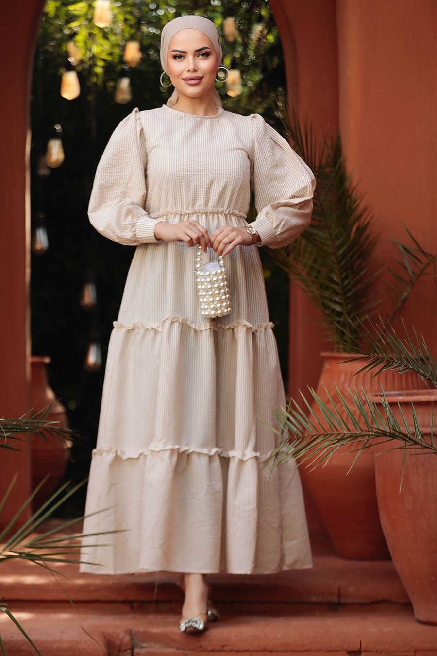 Neva Style - Biscuit Modest Maxi Dress 30252BS - Neva-style.com