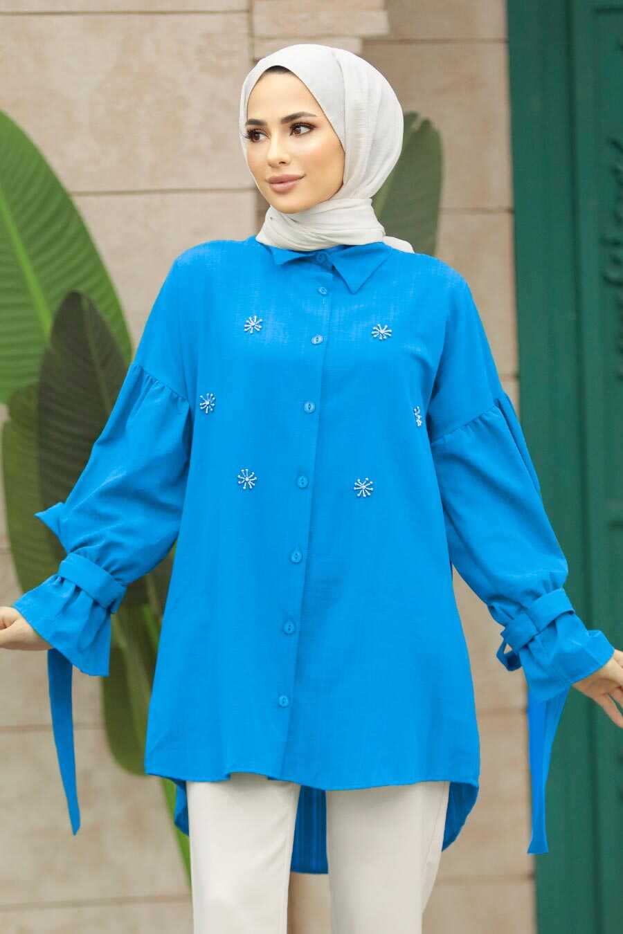 Blue Islamic Clothing Tunic 603M - Neva-style.com