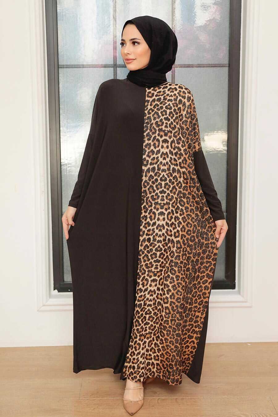 Dark Brown Turkish Muslim Dress 5453KKH - Neva-style.com
