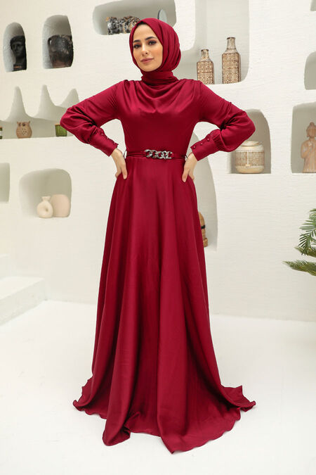 Elegant Claret Red Muslim Engagement Dress 3460BR - Neva-style.com