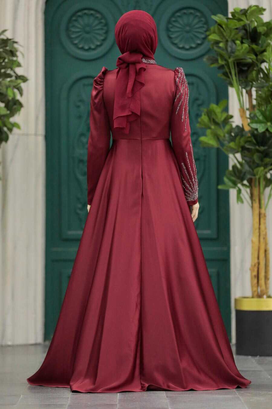 Elegant Claret Red Muslim Fashion Wedding Dress 40641BR - Neva-style.com