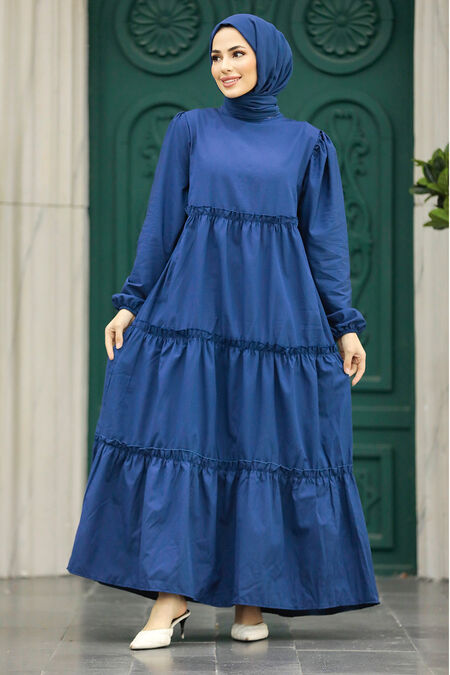 İndigo Blue Hijab Turkish Dress 57342IM - Neva-style.com