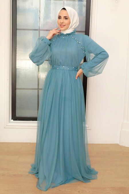 Long Blue Islamic Wedding Gown 22041M - Neva-style.com