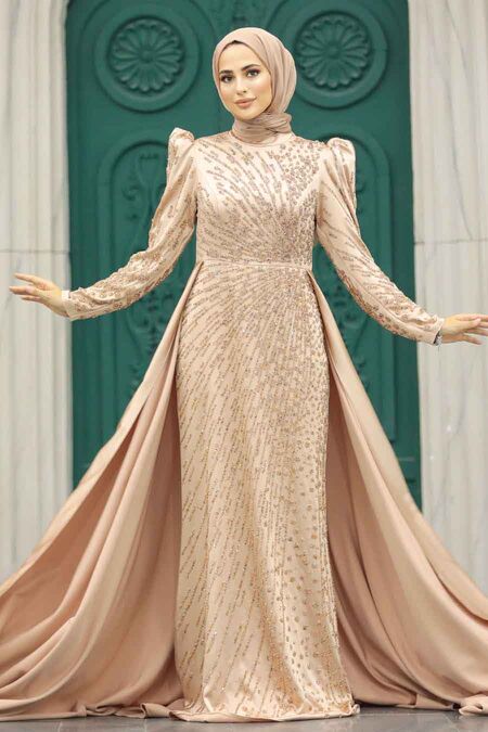 Modern Gold Modest Islamic Clothing Wedding Dress 23310GOLD - Neva ...