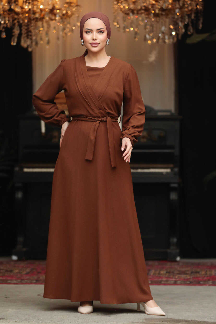 Neva Style - Modest Brown Maxi Dress 30002KH - Neva-style.com