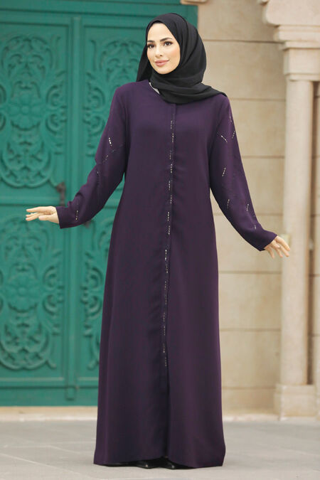 Plum Color Plus Size Turkish Abaya 625MU - Neva-style.com