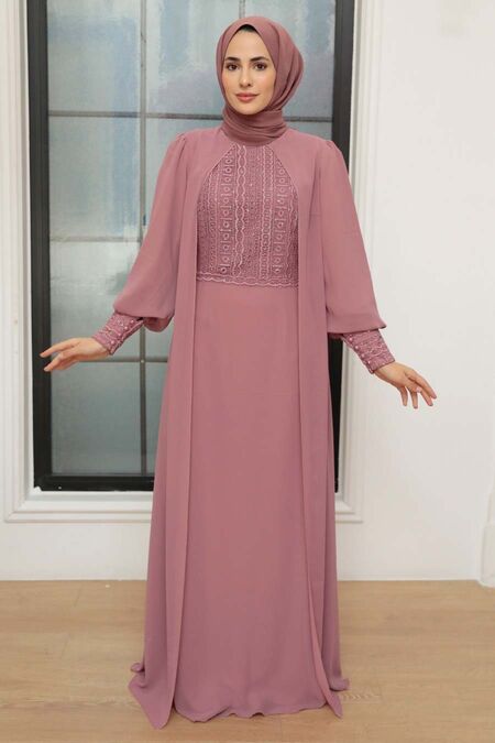 Plus Size Dusty Rose Islamic Clothing Evening Gown 25814GK - Neva-style.com