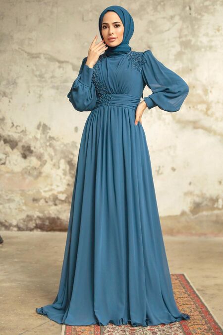 Plus Size Indigo Blue Islamic Clothing Evening Dress 21940IM - Neva ...