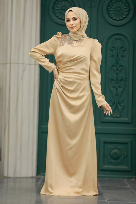Stylish Biscuit Muslim Bridesmaid Dress 40773BS - Neva-style.com