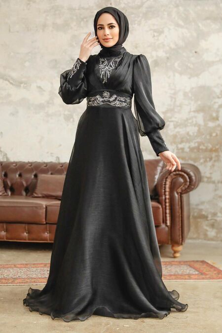 Stylish Black Modest Islamic Clothing Prom Dress 3753S - Neva-style.com