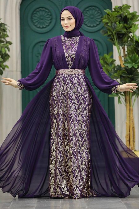 Stylish Purple Modest Evening Dress 50173MOR - Neva-style.com