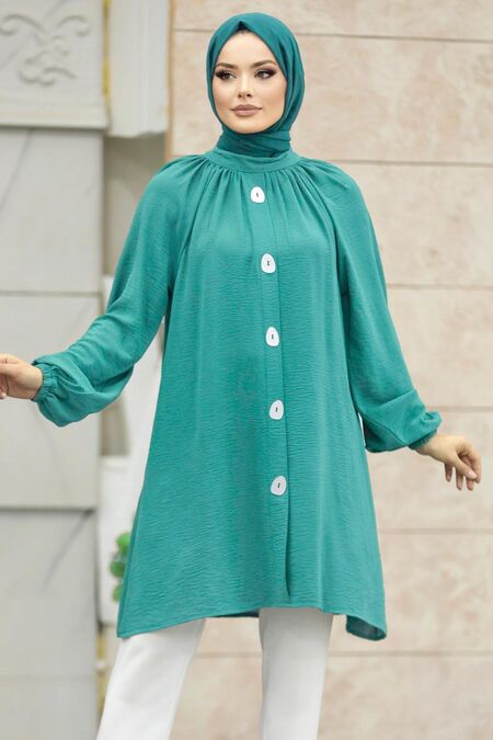 Turquoise Islamic Clothing Tunic 1117TR - Neva-style.com