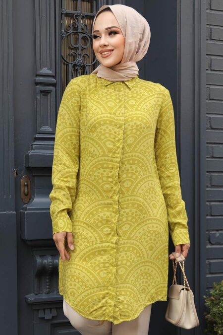 Oil Green Modest Tunic 11703YY - Neva-style.com