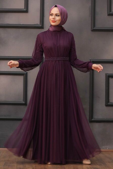 Modern Plum Color Islamic Clothing Evening Gown 5514MU - Neva-style.com